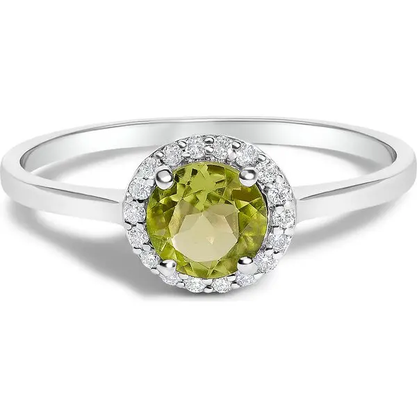 HAUS OF BRILLIANCE 10k Gold Gemstone And Diamond Halo Ring - White | Green Peridot